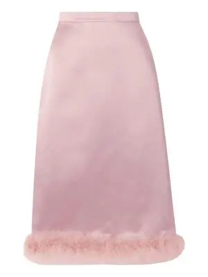 Valentino Garavani Feather-trimmed Satin Midi Skirt - Pink