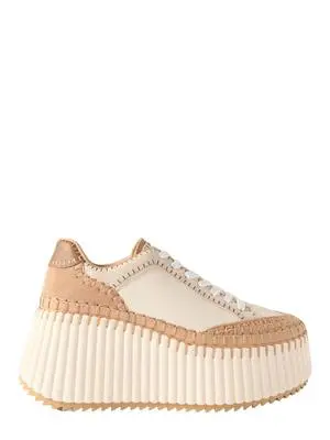 Chloé Nama Suede-trimmed Leather Platform Sneakers - Neutrals