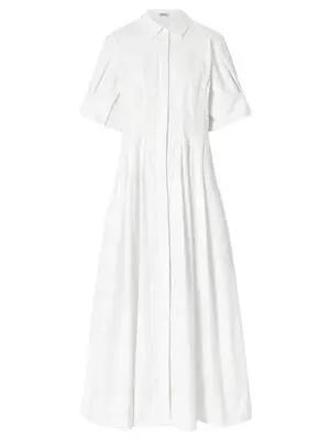Simkhai Mollie Pleated Cotton-poplin Midi Shirt Dress - White