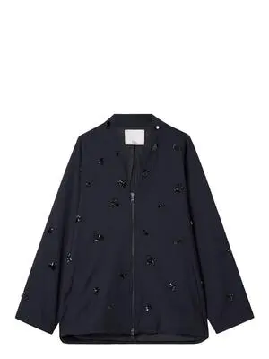 Tibi Tropical Embellished Woven Bomber Jacket - Blue