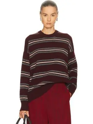 &daughter Innes Stripe Slouch Crewneck - Burgundy  Grey  & Oat Stripe