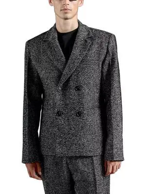 Manière De Voir Didier Double-breasted Herringbone-pattern Black Blazer - Grey