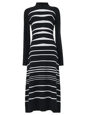 LEEM Striped Knitted Midi Dress - Black
