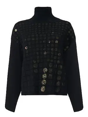 LEEM Paillette-embellished High-neck Knitted Top - Black