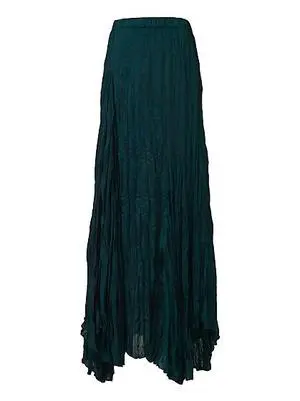 LEEM Asymmetric Plisse Woven Maxi Skirt - Green