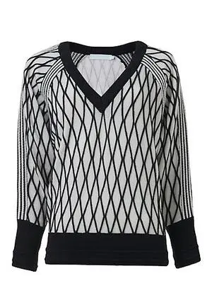 LEEM Argyle Mesh Textured Knitted Jumper - White