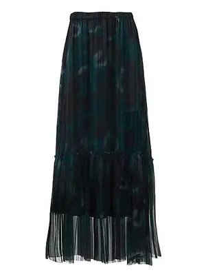 LEEM Printed Metallic-yarn Woven Midi Skirt - Green
