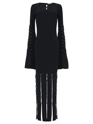 LEEM Metal-embellished Ribbed-knit Midi Dress - Black