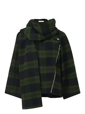 LEEM Check-pattern Detachable-scarf Biker Jacket - Green