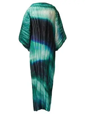 LEEM Printed Plisse Batwing Woven Maxi Dress - Green
