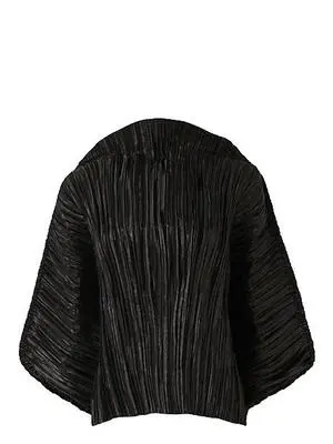 LEEM Plisse Batwing Woven Top - Black