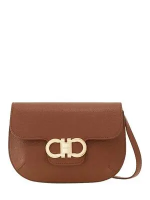 FERRAGAMO Double Gancini Mini Leather Shoulder Bag - New Cognac