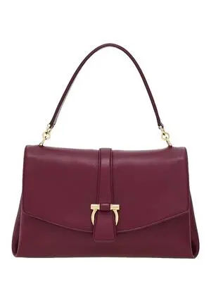 FERRAGAMO Front Flap Leather Handbag - Plum