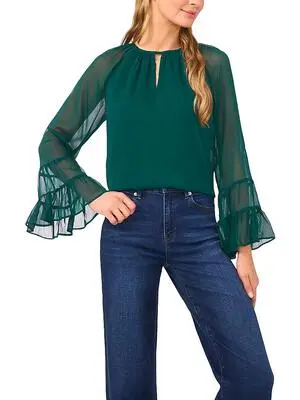 CECE DUPRAZ Tiered Flowy Keyhole Blouse - Dark Forest