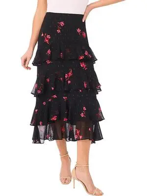 CECE DUPRAZ Tiered Ruffle Flounce Midi Skirt - Rich Black