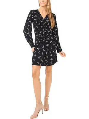 CECE DUPRAZ V-neck Button Front Shirred Dress - Rich Black