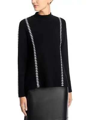 Elie Tahari Goldie Mock Neck Sweater - Noir W/ Vanilla