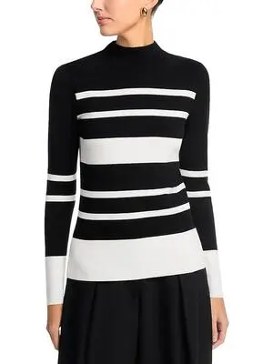 Elie Tahari The Clio Striped Sweater Noir/sky White Stripes