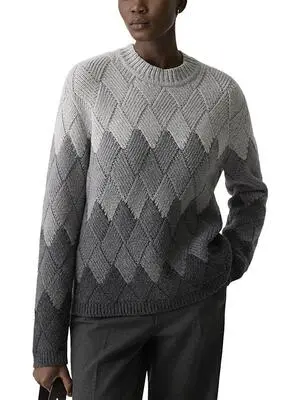Theory Wool Cashmere Faux Weave Sweater - Charcoal Multi