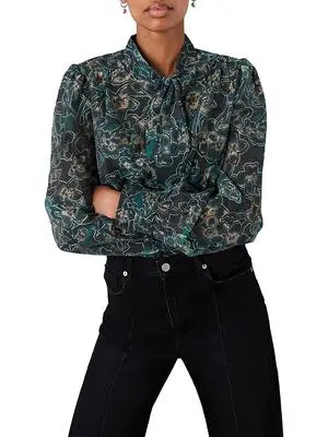 Mint Velvet Paisley Print Tie Neck Blouse - Green