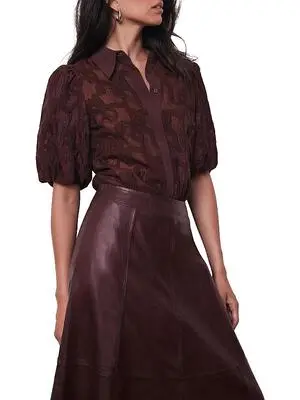 Mint Velvet Jacquard Puff Sleeve Shirt - Burgundy