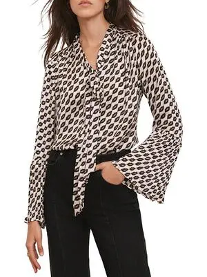 Mint Velvet Lip Print Blouse - Black