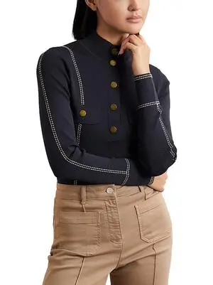 REISS Contrast Stitch Knit Top - Navy