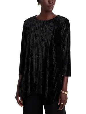 Caroline Rose Velvet Pleated Party Top - Black