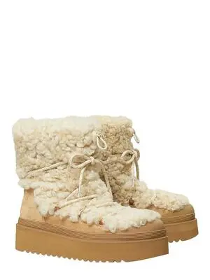 Tory Burch Mellow Shearling Embellished Ankle Boots - Buttermilk