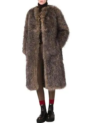 Maje Gastoni Faux Fur Coat - Grey