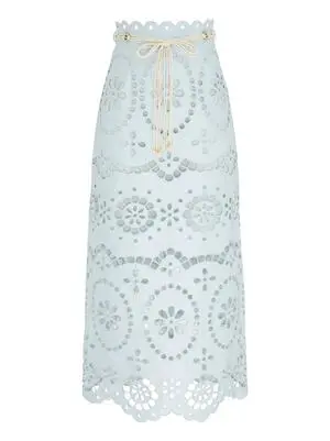 Zimmermann Awaken Embroidered Midi Skirt - Mint