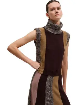 ME+EM Relaxed Color Block Vest With Snood - Bordeaux Red Multi