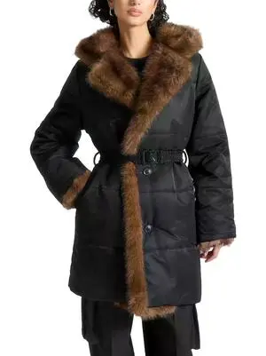 Manière De Voir Faux-fur Trimmed Belted Coat - Black