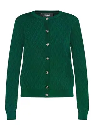 Versace Buttoned Patterned Knit Cardigan - Green
