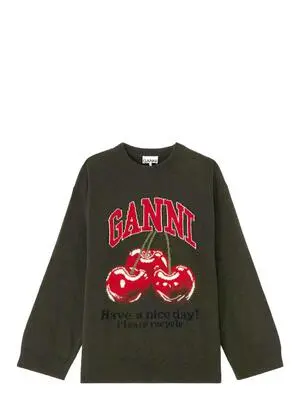 GANNI Graphic Print Sweater - Green