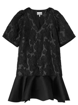 GANNI Ruffled Mini Dress - Black