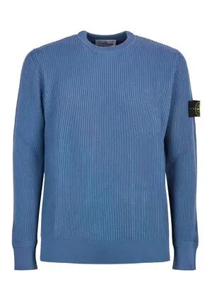 Stone Island Ribbed Logo-patch Sweater - Blue