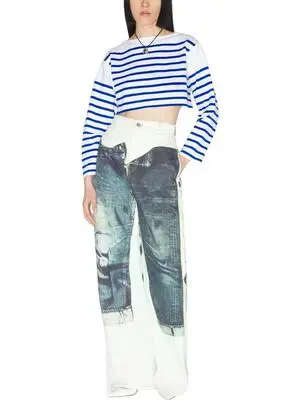 Jean Paul Gaultier Long-sleeve Stripe-pattern Crop Top - White