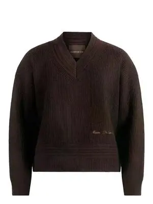 Manière De Voir Logo-embroidered V-neck Knit Sweater - Brown