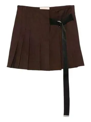 Plan C Pleated Mini Skirt With Belt - Brown