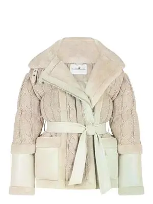 Manière De Voir Tara Knit And Plush Puffer Biker Jacket - Neutrals