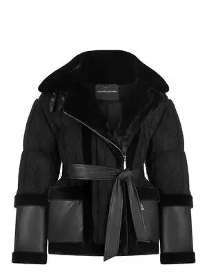 Manière De Voir Tara Knit And Plush Puffer Biker Jacket - Black