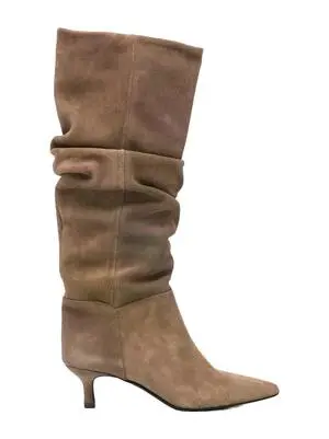 GISEL MOIRE 50mm Morgan Ruched Knee-high Boots - Brown