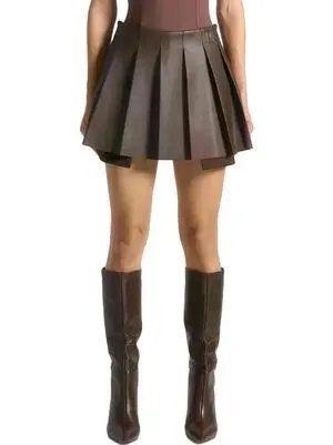 Manière De Voir Faux-leather Pleated Mini Skirt - Brown