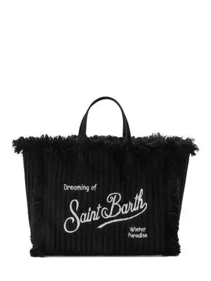 MC2 SAINT BARTH Embroidered-logo Tote Bag With Fringed Trim - Black
