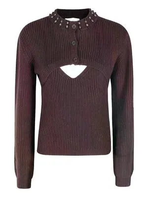 ISABELLE BLANCHE Cut-out Embellished Sweater - Brown