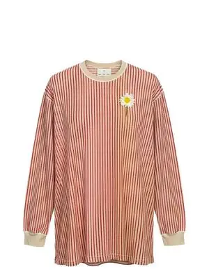 SONG FOR THE MUTE Striped Crewneck Sweatshirt With Flower Detail - Red