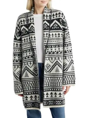 Lucky Brand Fair Isle Shawl Collar Cardigan - Caviar Multi