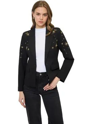 Central Park West Crystal Embellished Tuxedo Jacket - Black