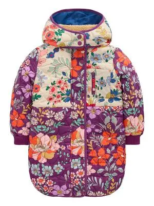 Boden Longline Quilted Coat - Mix Purple Floral